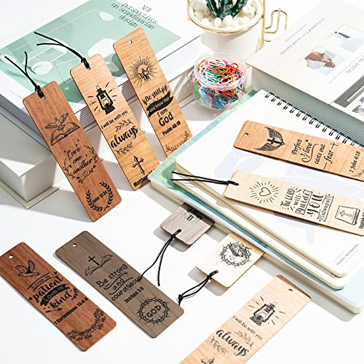 3sscha 24Pcs Christian Wooden Prayer Bookmarks with Inspirational Bible Verse Page Clip Religious Gifts for Women Man Book Lovers Home Sunday School Church Reading Supplies 5.5 x 1.5 Inches