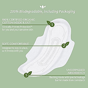 Organyc 100% Certified Organic Cotton Feminine Pads, Moderate Flow, 10 Count