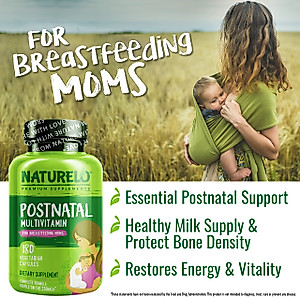 NATURELO Postnatal Multivitamin - Supplement for Breastfeeding Women - Plant-Based Vitamin D, Folate, Gentle Iron - for Nursing Mother, Baby - Post Natal Lactation Support (180 Count (Pack of 1))