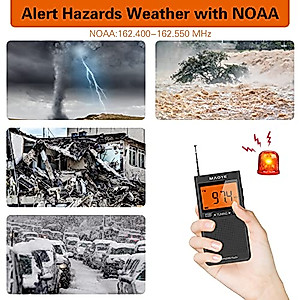 Maoye AM/FM Weather Alert Radio Portable Transistor NOAA Radio with Best Reception Operated by 2 AAA Batteries Big Digital Screen Stereo Earphone Jack Time Setting Pocket Radio (Black)