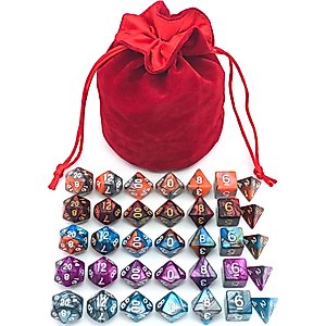 5 Assorted Colors Polyhedral Dice Set for Dungeons and Dragons DND Pathfinder RPG Role Playing Games with Red Drawstring Dice Bag (Total 5 Sets)