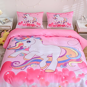 PHANTASIM Unicorn Bedding Twin Bedding Sets for Girls-3 Pieces Unicorn Kids Rainbow Comforter Set Twin Soft Brushed Microfiber Kids Twin Comforter Set for Girls Boys with 2 Pillowcase All-Season