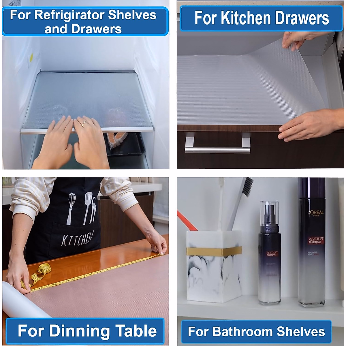 Shelf Liners for Kitchen Cabinets Drawer Liner Non-Slip Cabinet Liners EVA Material Non-Adhesive Shelf Liners Fridge Liner Strong Grip Cabinet Liner. Water & Oil Proof. Gray Strip 18 in X 20 Ft
