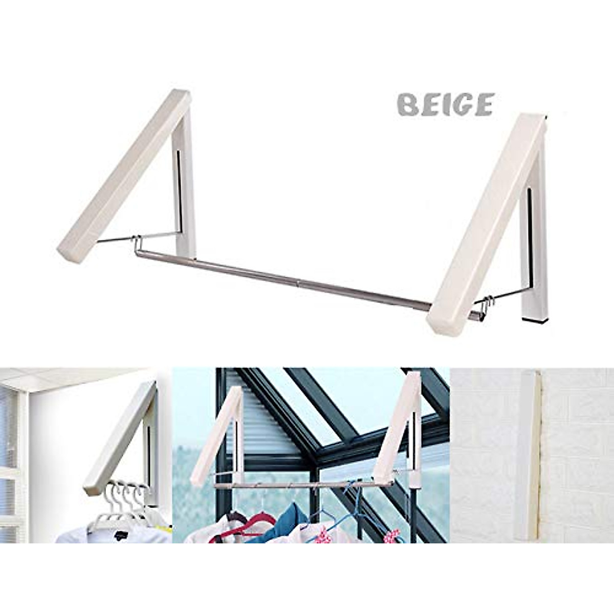 KK5 Clothes Hanger - Folding Retractable Clothes Racks| Wall Mounted Clothes Drying Rack| Home Storage Organiser Space Savers for Living Room/Bathroom/Bedroom/Office, Easy Installation - 1 Kit