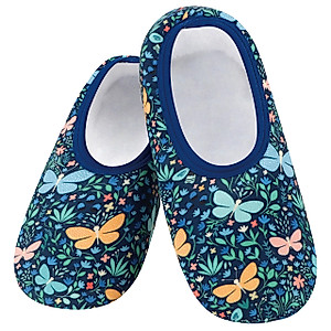 Snoozies Skinnies slipper socks for Women - Non-Slip slipper socks with Lightweight and Soft Sherpa Lining - Foldable Travel Sippers-Polka Dot Butterfly-Small