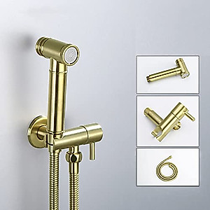 MINJING Bidet Sprayer Kit for Toilet Brushed Gold Button Sprayer Single Cold Bathroom Tap Multifunctional Wall Hanging Bathroom Bidet Shower, D