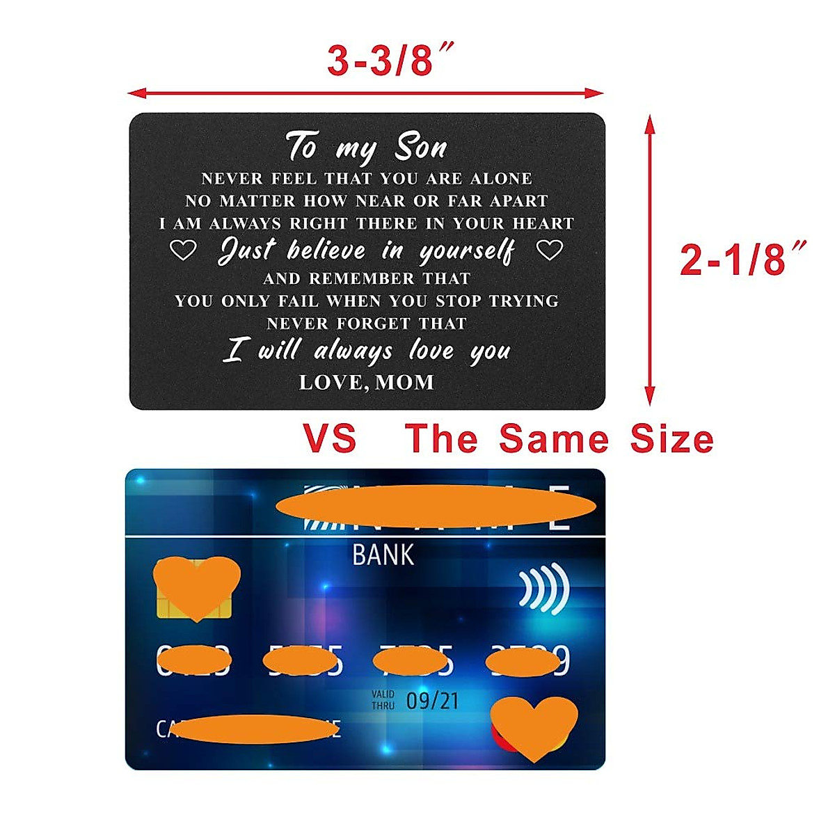 DEGASKEN To My Son Gifts Wallet Card from Mom, I Love You College Graduation Gifts for Son, Christmas Valentines Father's Day Presents