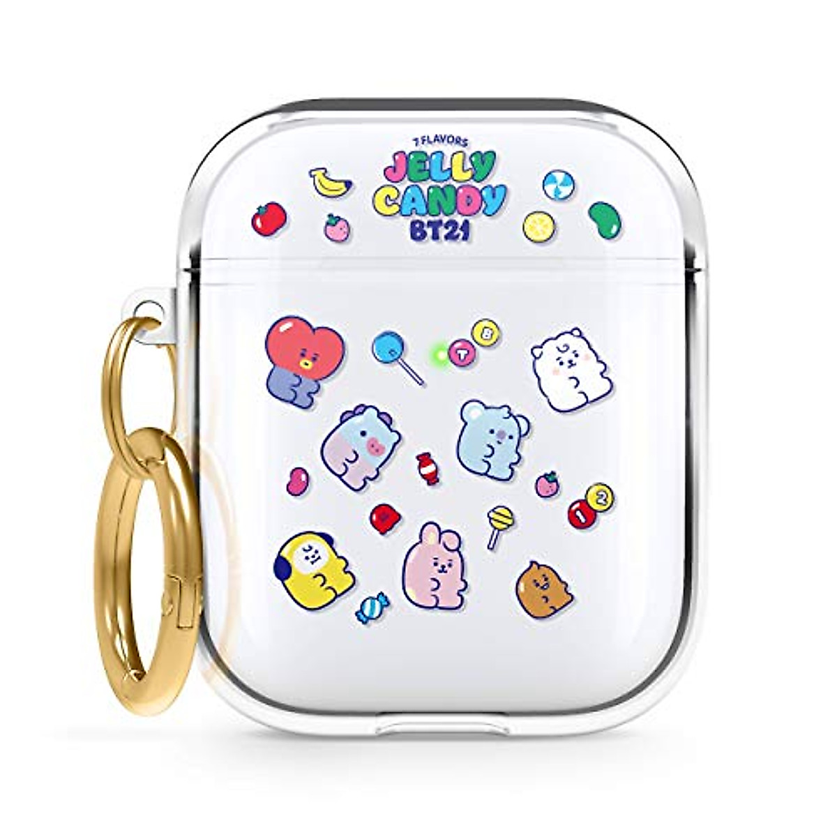 elago BT21 Case Compatible with Apple AirPods Case 1 & 2, Clear Case with Keychain, Reduced Yellowing and Smudging, Supports Wireless Charging [Official Merchandise] [7FLAVORS]