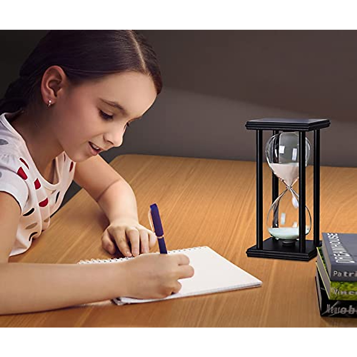 Hourglass 60 Minutes 8 inch Sand timers Tanmalan (White Sand,Black Frame,60±6Minutes,8x4x4inch)