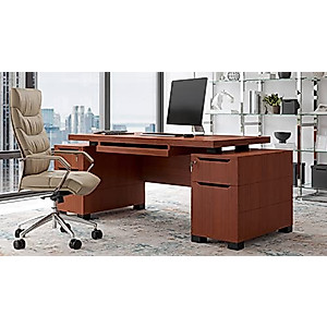 Zuri Furniture 79" Modern Ford Executive Desk with Filing Cabinets - Light Wood