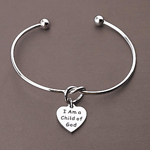 FOTAP I Am A Child Of God Stainless Steel Charm Bangle First Communion Gift Baptism Gift Confirmation Gift Religious Gift (God cuff bracelet)