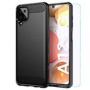 Samsung A12 case,Galaxy A12 case,with HD Screen Protector,M MAIKEZI Soft TPU Slim Fashion Non-Slip Protective Phone Case Cover for Samsung Galaxy A12 (Black Brushed TPU)