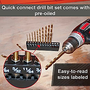 ABN Hex Shank Drill Bit Set - 13pc 1/4in Hex Shank High Speed Steel with Titanium Coating Twist Drill Bit Set for Sheet Metal, Wood, Plastic