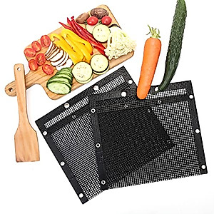 BBQ Grill Bags Mesh Grilling Bags for Outdoor Grill, Reusable Non-Stick BBQ Mesh Grill Bags Large Barbecue Accessories, Heat-Resistant, 11.8x11.6 inch, Pack of 2, Black (US1001)
