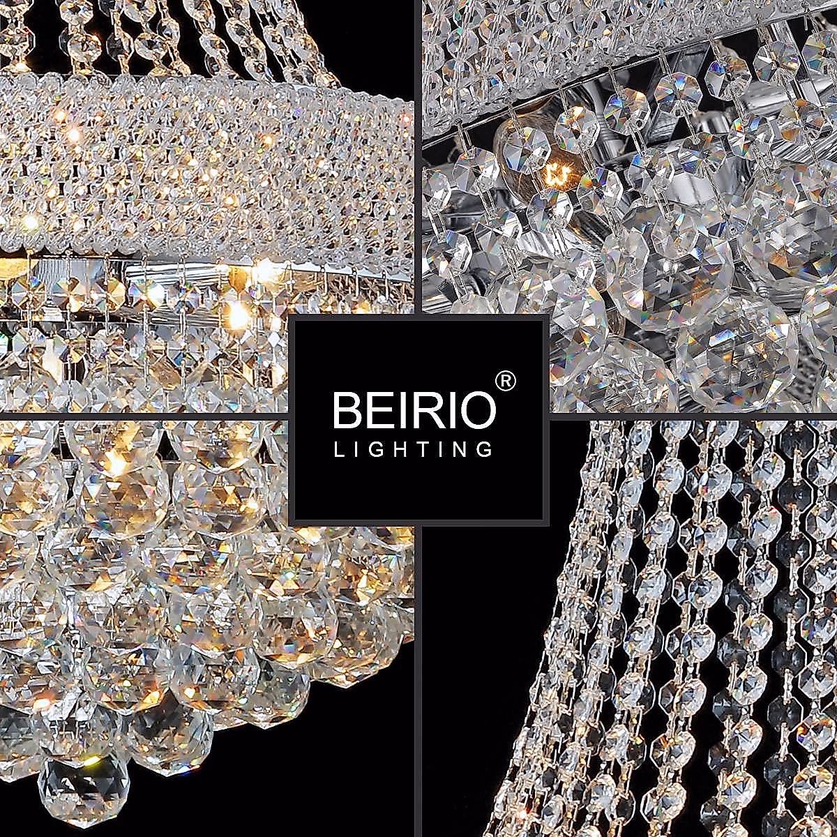 BEIRIO 13-Lights Chrome Finish Classic Empire Style K9 Crystal Chandelier Ceiling Light for Living Room Foyer Dining Room Hallway Bedroom (24×31.5 inch) New Packaging Easy to Install