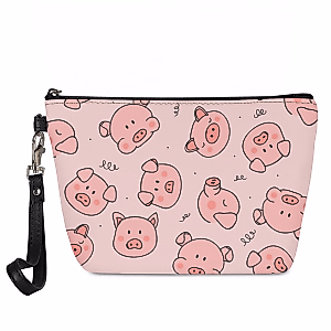 Bigcardesigns Travel Cosmetic Bags Women Ladies Portable Makeup Purse Pink Pig Print Zipper Closer Brush Holder Pouch Toiletry Case