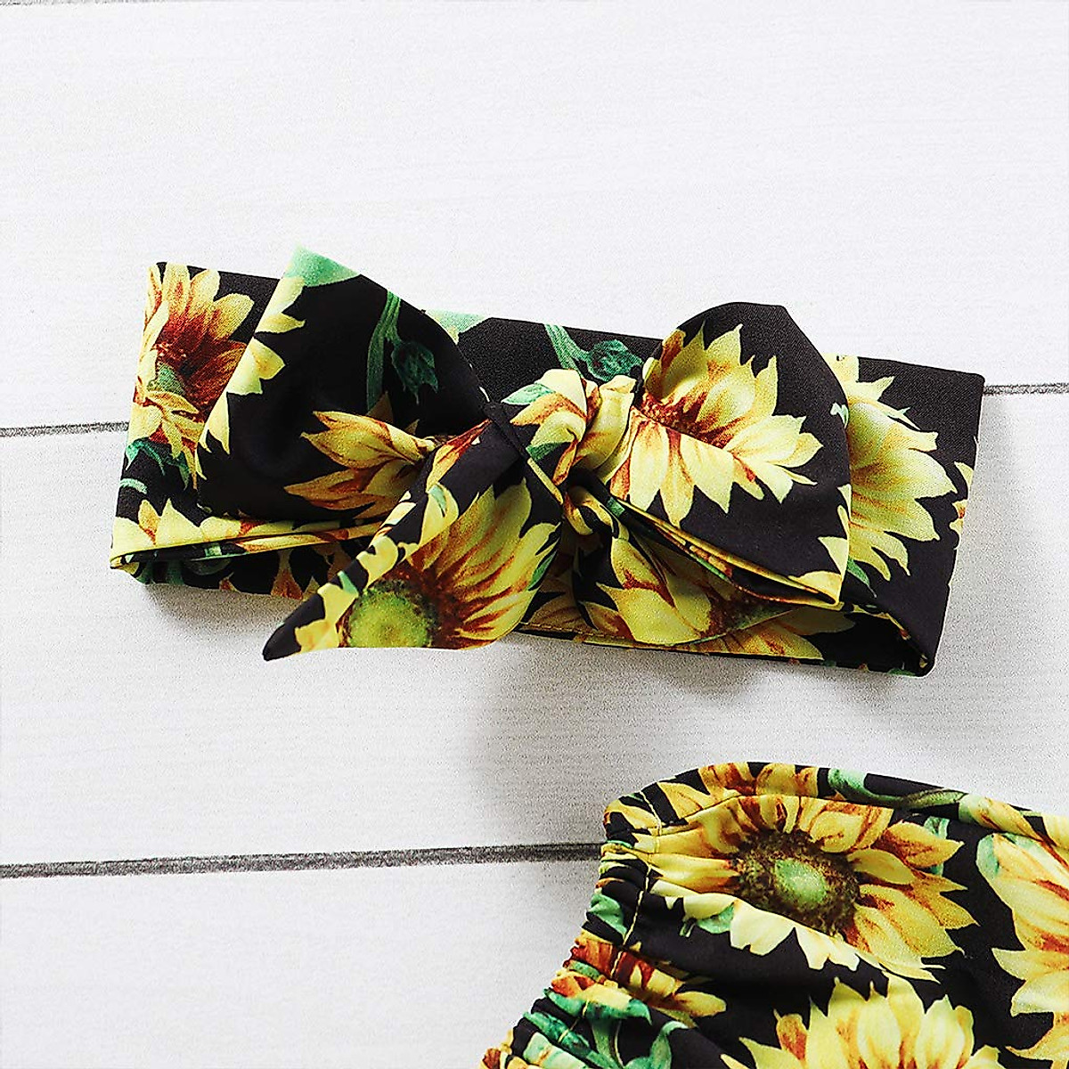 Newborn Infant Baby Girl Sunflower Outfit Floral Ruffle Romper Jumpsuit Bodysuit with Headband Clothes Set (0-6 Months, Baby Girl Off Shoulder Jumpsuit Romper)