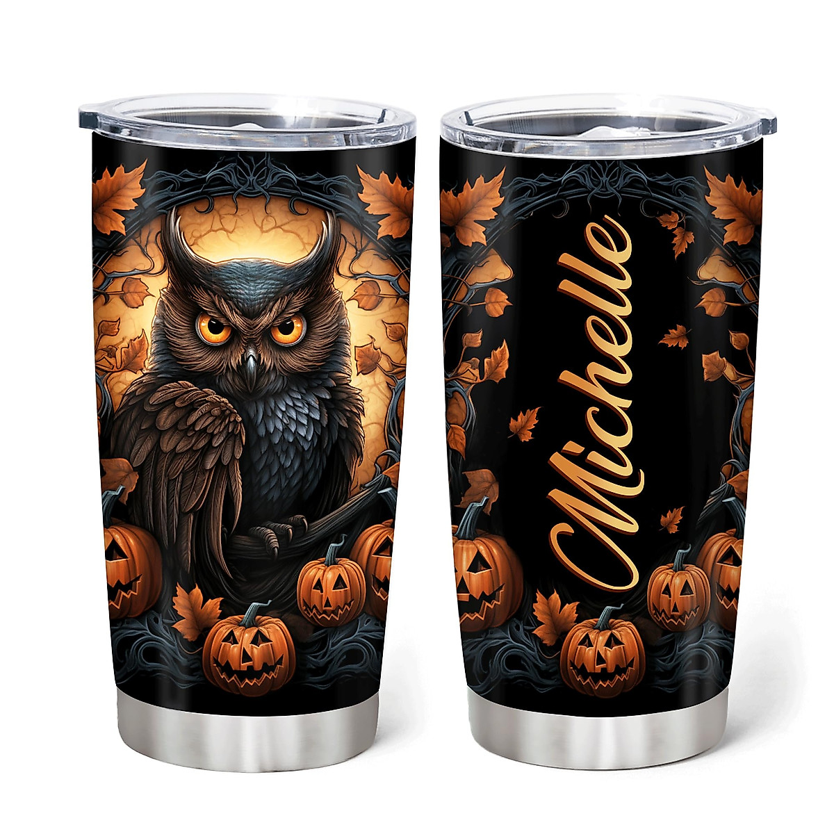 Hyturtle Personalized Owl Lovers Tumbler - Owls Print Custom Name Stainless Steel Coffee Tumbler 20 oz With Lid - Idea Owl Lover, Animal Lover Gifts For Women, Mom, Daughter For Birthday, Christmas