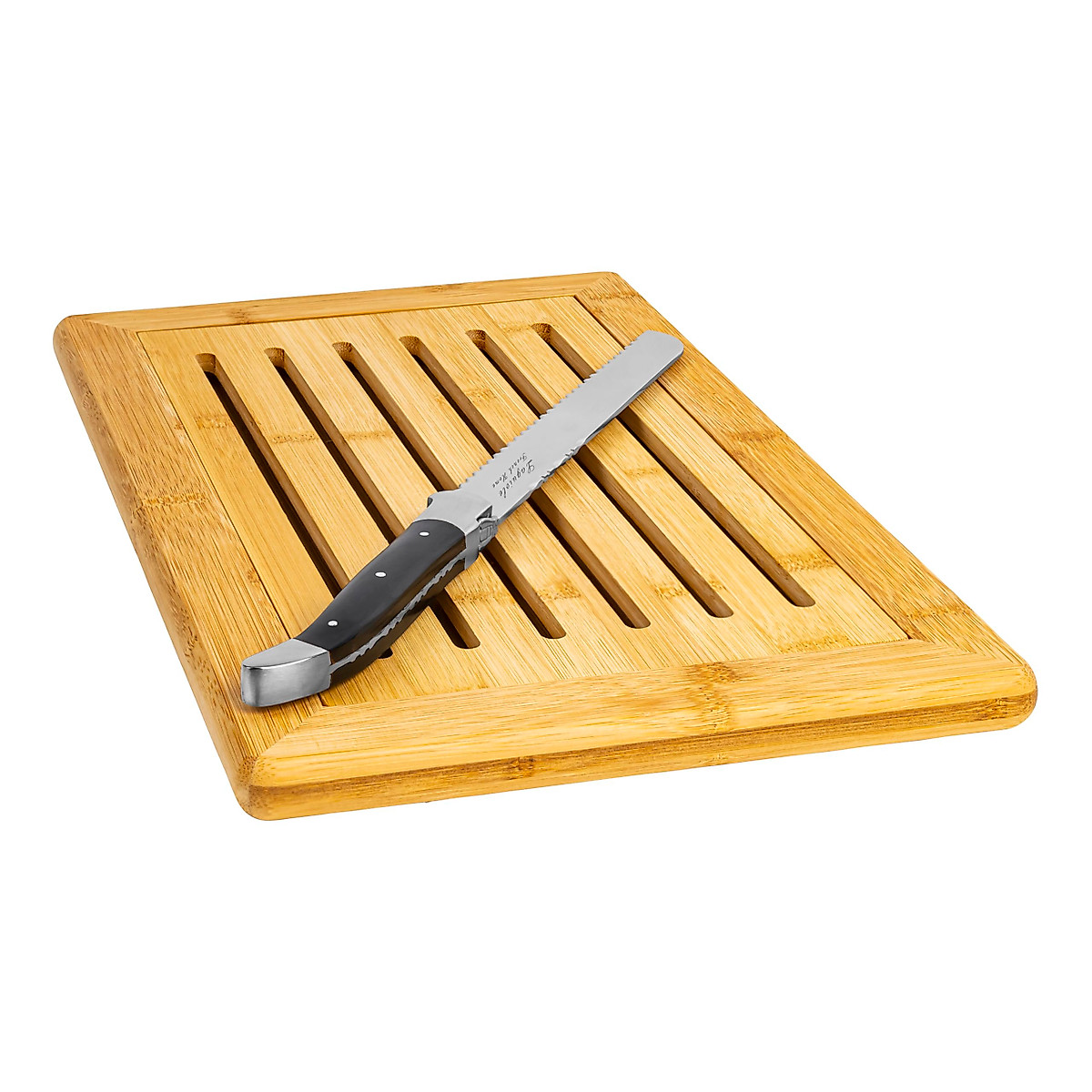 French Home Laguiole Black Pakkawood Bread Knife with Bamboo Bread Board — Bread Cutting Board Set — Bamboo Bread Slicer Board — Bread Cutting Board and Knife