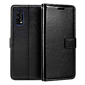 Shantime Oppo Realme 7 Pro Wallet Case, Premium PU Leather Magnetic Flip Case Cover with Card Holder and Kickstand for Oppo Realme 7 Pro Sun Kissed Leather Black