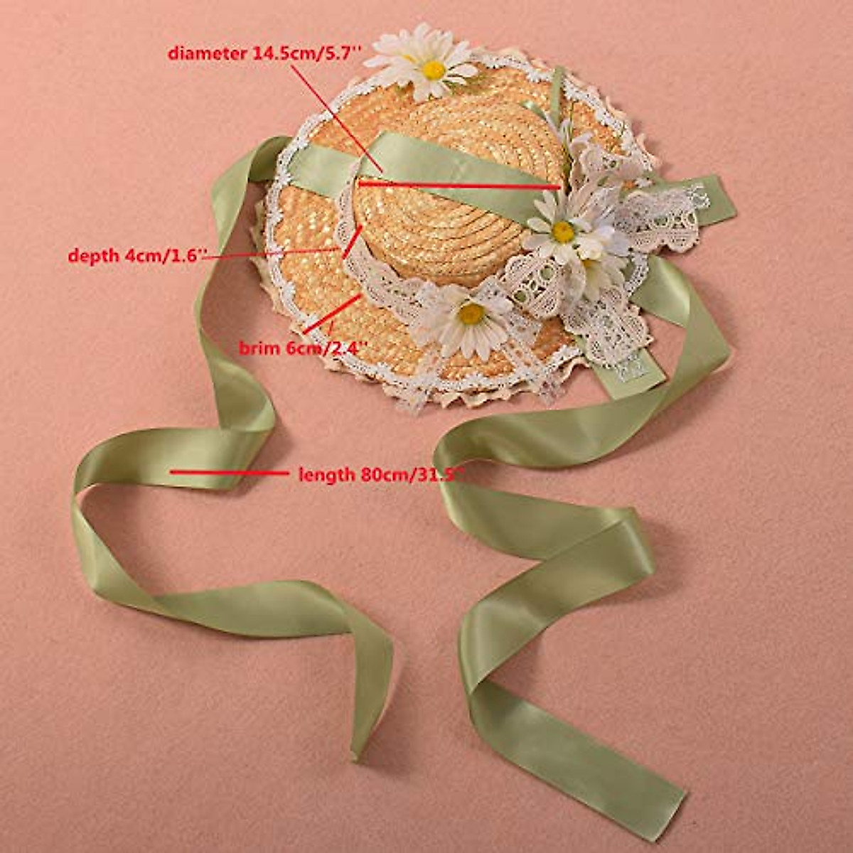 COSDREAMER Girls Women Tea Party Sun Hat Lace Ribbons Straw Hats (Light green)