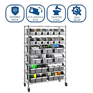Heavy Duty Steel Wire Shelving Storage Unit, 7 Tier Bin Rack, Mobile Organizer for Garage, Warehouse, Office, Restaurant (36" W x 14" D x 56" H, 22 Bin)