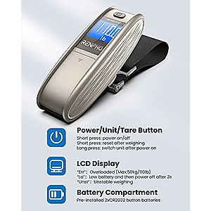 RENPHO Luggage Scale, Travel Essentials, Portable Digital Suitcase Weight Scale with Backlit LCD Display for Travel, Baggage Weighing Scale with Tare Function, 110lb/50kg, Battery Included