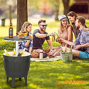 yoyomax Outdoor Cool, 10 Gallon Beer and Wine Furniture & Hot Tub Side Table, Beverage Cooler, Cocktail Bar for Patio, Pool, Party, Poolside, 10 Gallons, Black