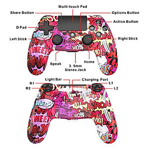 DYONDER Wireless Controller for PS4, Wireless Remote Gamepad with/Dual Vibration/6-Axis Motion Sensor/Audio Function, Game Controller Widely Compatible with PS4/PC/iOS(PINK)