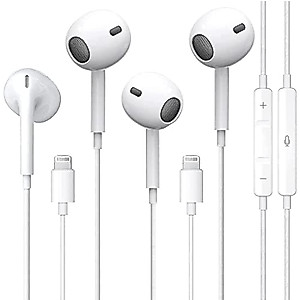 2 Pack Apple Earbuds with Lightning Connector【Apple MFi Certified】 Wired in-Ear Stereo Noise Canceling Isolating Headphones for iPhone 14/13/12/11/SE/X/XR/XS/8/7 (Built-in Microphone&Volume Control)