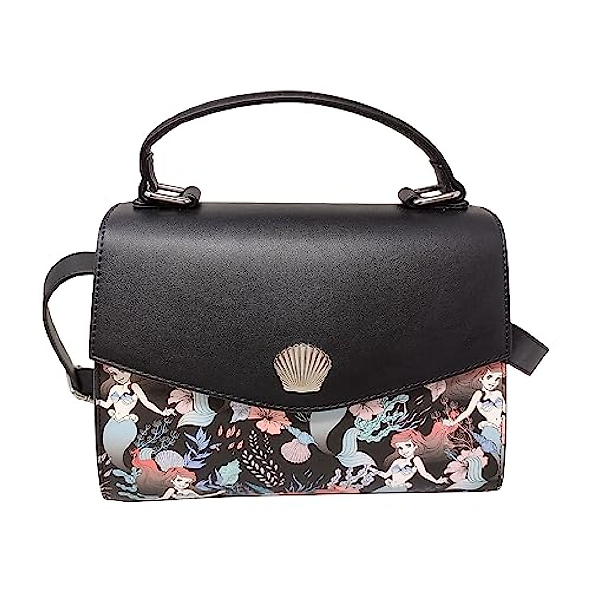 Loungefly Disney The Little Mermaid Ariel Allover Floral Print Crossbody Satchel Handbag Purse