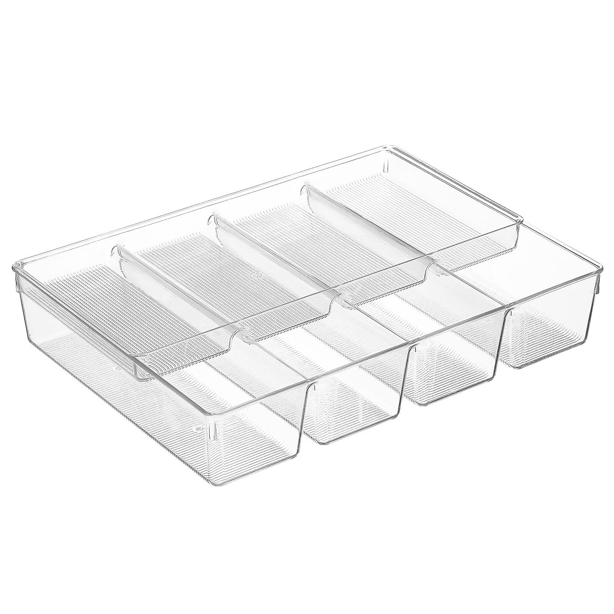 mDesign Plastic Kitchen Drawer Organizer Tray Set - Horizontal Storage Bin for Organizing Cutlery, Flatware, Silverware, Utensil, and Appliances - Ligne Collection - Clear