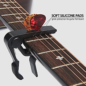 Capo Guitar Capo with Pick Holder for Acoustic and Electric Guitar, Ukelele, Bass, Banjo with Guitar Picks (black)