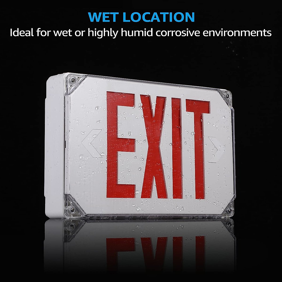 LEONLITE LED Exit Sign, Wet Location Exit Sign with Battery Backup, UL Listed, Outdoor Hardwired Exit Light with Double Sided, AC 120/277V, Weatherproof Emergency Exit Sign, Red, Pack of 2