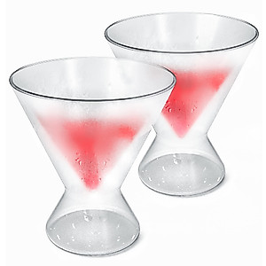 GALVANOX Freezable Cocktail Glasses (7oz) Stemless Martini Glass with Frozen Ice Walls, Freeze Party Cups - Great Gift for Christmas, Birthday, Wedding Occasions (2 Count)