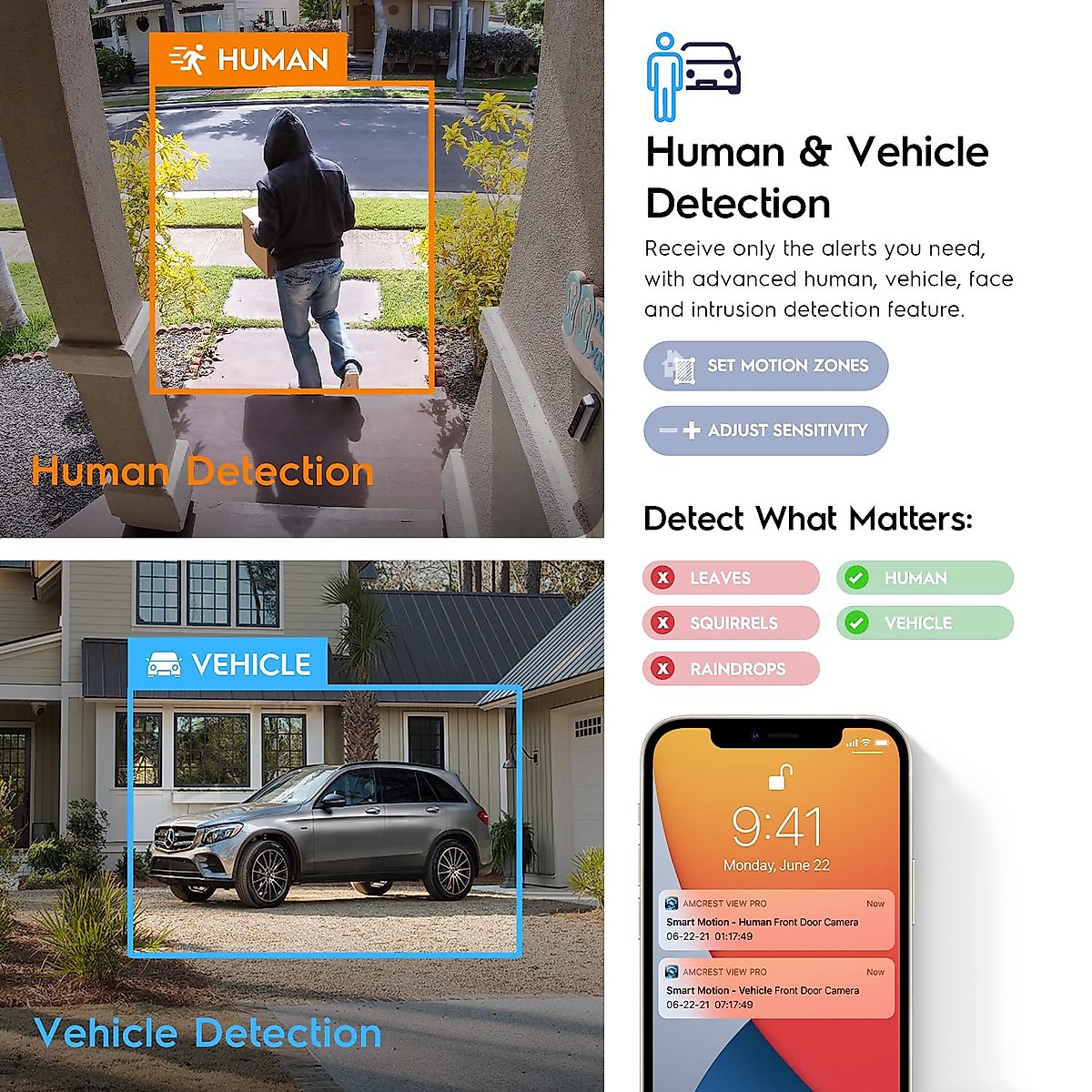 Amcrest 4K AI Bullet IP PoE Camera, 4K@30fps, 164ft Night Color Vision, Security IP Camera Outdoor, Face Detection, Human & Vehicle Detection, Built-in Siren Alarm, Built in Mic IP8M-TB2886EW-AI