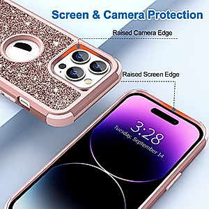 Hython for iPhone 14 Pro Max Case, Heavy Duty Full-Body Defender Protective Phone Cases Glitter Bling Sparkle Hard Shell Hybrid Shockproof/Drop Proof 3-Layer Military Rubber Bumper Cover Women Girls