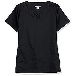 Amazon Essentials Women's Classic Fit Split Neck Crew Scrub Top (Available in Plus Size), Black, Large