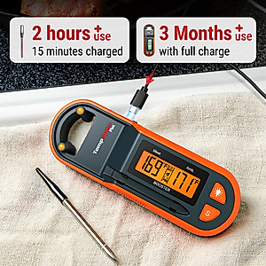 Thermopro TempSpike 600 ft Wireless Meat Thermometer with Ultra-Thinner Probe, Meat Thermometer Digital Wireless with LCD Booster, Bluetooth Meat Thermometer for BBQ Grill Smoker Rotisserie Sous Vide