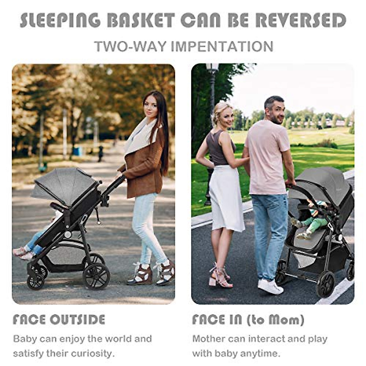 BABY JOY Baby Stroller, 2 in 1 Convertible Carriage Bassinet to Stroller, Pushchair with Foot Cover, Cup Holder, Large Storage Space, Wheels Suspension, 5-Point Harness (Gray)