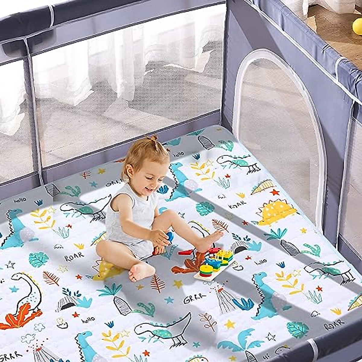 MEM Playpen Mat 71" X 59" Baby Play Mat, One-Piece Baby Crawling Mat, Non Slip Washable Play Mats for Floor, Cushioned Baby Playmat Floor Mat for Infants, Babies, Toddlers