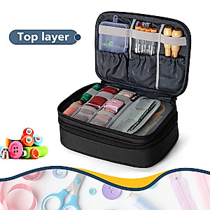 BUBM Double Layer Sewing Organizer with Detachable Dividers, Sewing Supplies Organizer for Sewing kits (BAG ONLY), Black