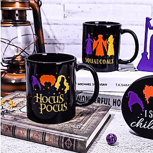 Whaline 2Pcs Halloween Mug Set 12oz Witch Coffee Mugs Hocus Pocus Ceramic Drinking Mugs for Home Table Centerpieces Housewarming Gift Office School