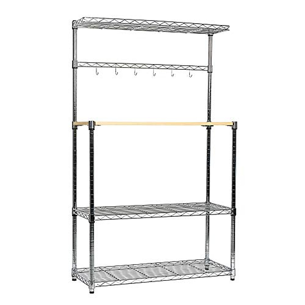 Dporticus 4 Tier Adjustable Kitchen Cart Baker Rack Storage Rack Microwave Oven with Spice Rack Organizer Cutting Board and Hooks