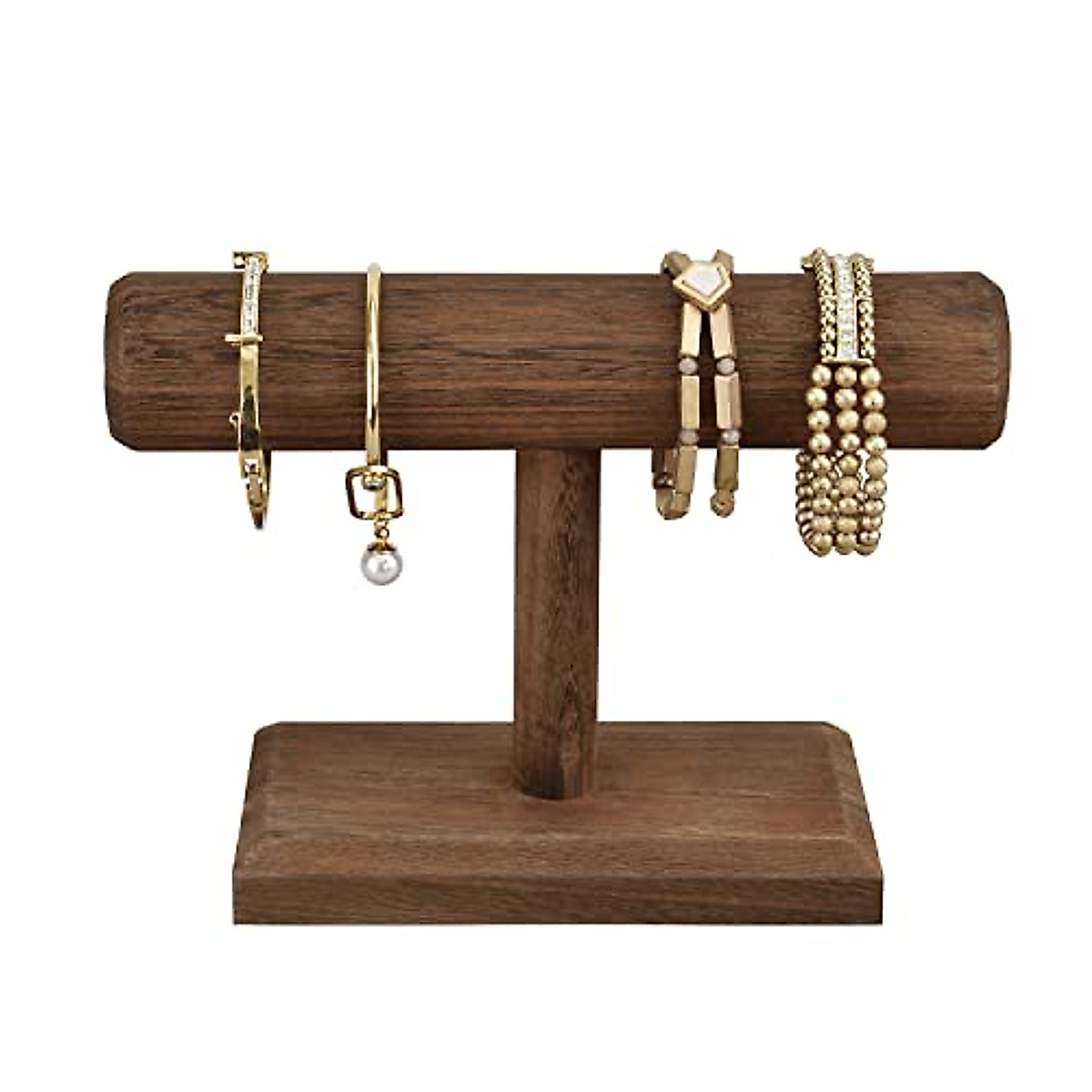 Ikee Design Antique Wooden Display Jewelry Accessory Stand, Bracelet Scrunchie Holder Display for Store, Showcase and Home, Brown Color, 7.9" W x 2.9" D x 5.5" H