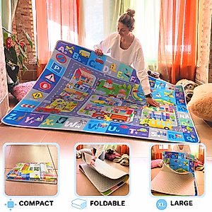 QUOKKA ABC Floor Play Mat – Extra Thick 0.8cm Non-Slip Padded Nursery Rug with City Design for Babies Toddlers & Kids – Super Soft Plush Mat for Playroom - Foldable Gift for Boys and Girls