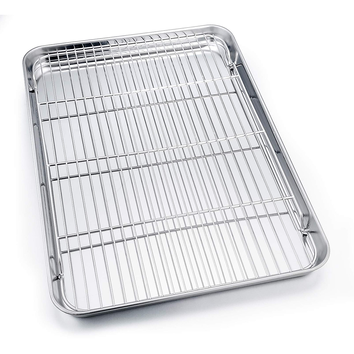 P&P CHEF Baking Sheet Pan with Rack Set, Stainless Steel Cookie Sheet Pan Tray with Cooling Rack for Oven Use, Cooking Roasting, Non Toxic & Dishwasher Safe, Heavy Duty - 19.6 Inch