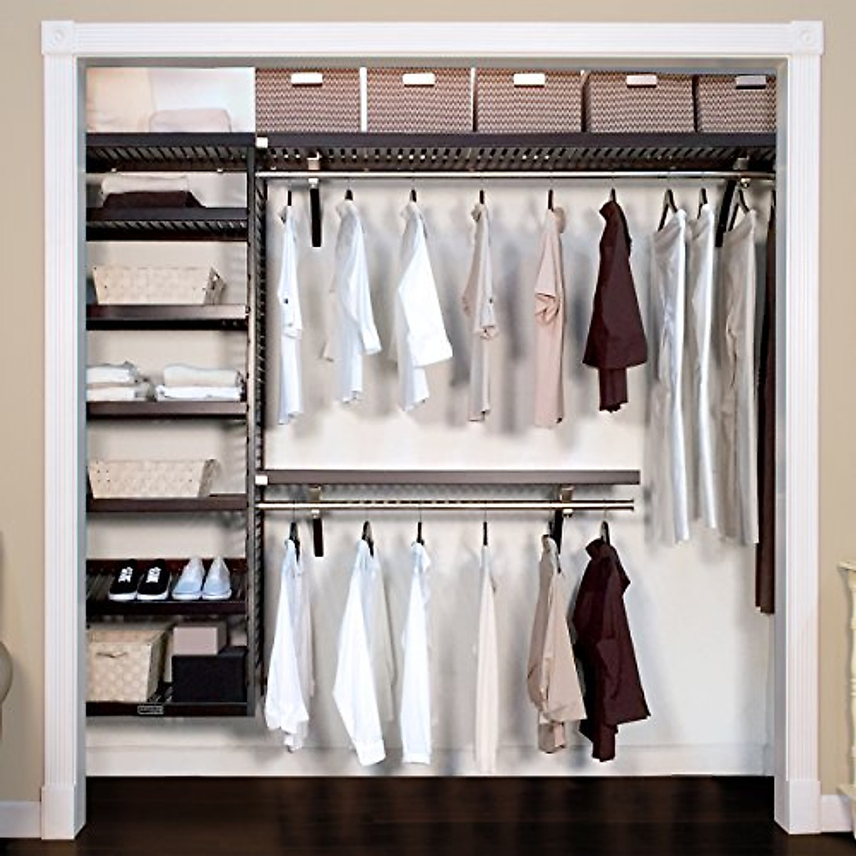 John Louis Home Deluxe 16 in. Deep Solid Wood Closet Organizer, Woodcrest, Espresso Finish