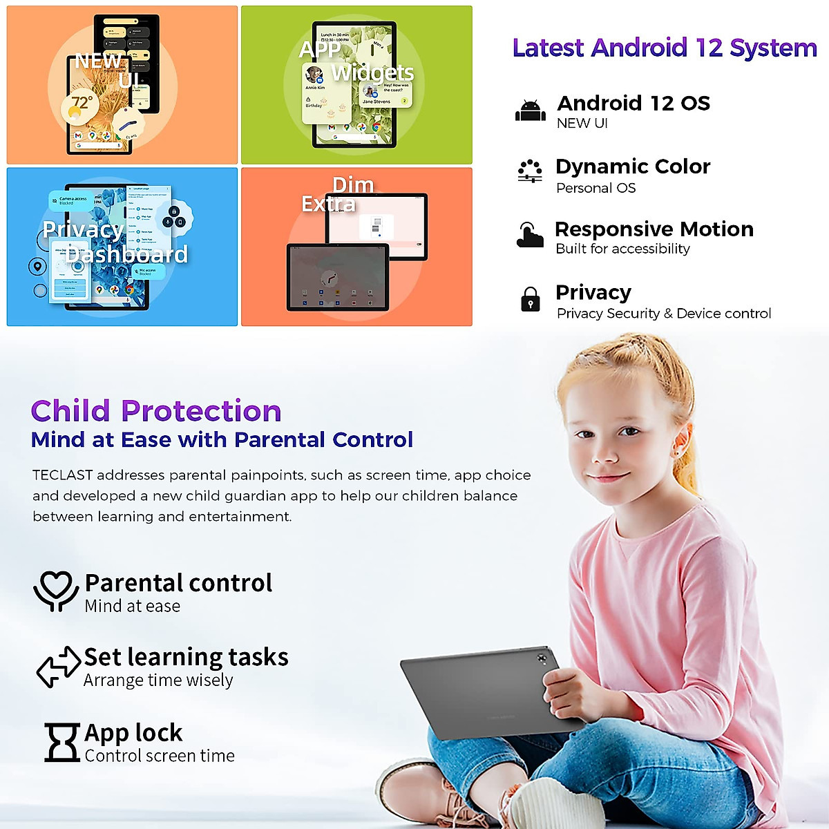 TECLAST Tablet 10 inch Android 12 Tablets, P40HD 12GB+128GB Tablet, 8 Core Android Tablet with 1TB Expand, 1920 * 1200 IPS, 2.4G/5G WiFi, Bluetooth, GPS, 6000mAh, Dual Camera Speaker
