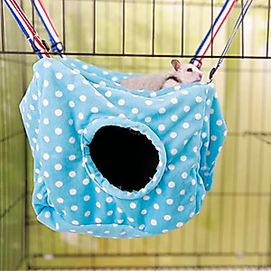 neolun Ferret Cube Hammock Hanging Bed for Ferrets Rats Chinchilla Sugar Gliders or Other Small Animals with Lace Trim(Light Blue)